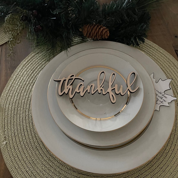 Thankful Place Cards, Thanksgiving Name Plates, Thankful Wooden Word ...