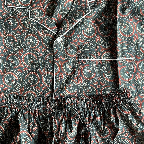 Womens Pure Cotton Block Print Pyjamas Dark Pink Floral Pyjama's Indian ...