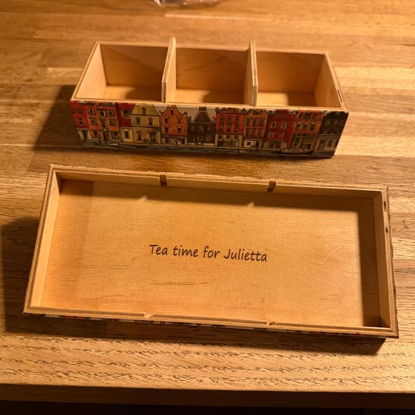 Personalized Wooden Tea Box Amsterdam Houses Tea Storage With Slots Tea ...