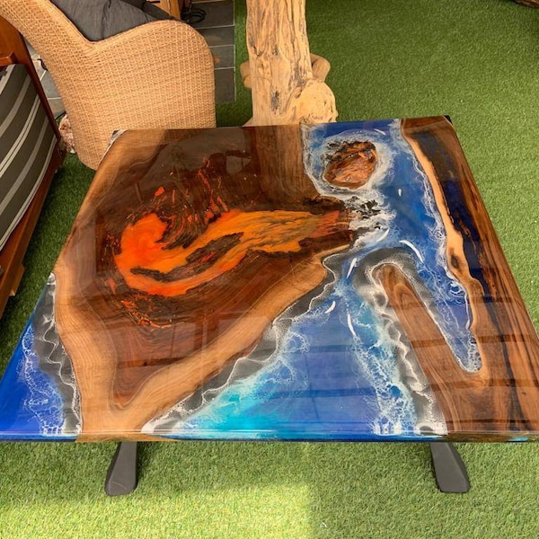 Hardwood Epoxy Resin Ocean Theme Kitchen Island Top, Countertop, Bar ...