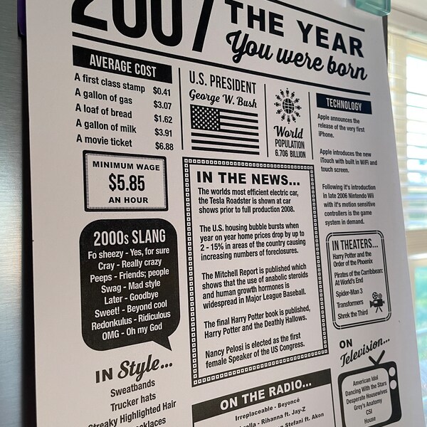 2007 the Year You Were Born PRINTABLE 2007 Birthday Sign, PRINTABLE ...