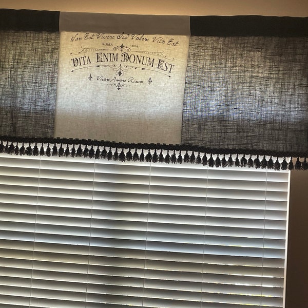 Custom Made Large French Country Script Linen and Burlap Valance - Etsy