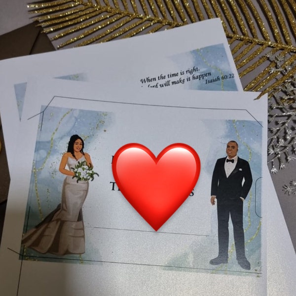 Sliding Bride Wedding Invitation, Moden Luxury Personalized Caricature ...