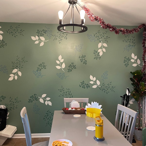 Watercolor Leaves Wall Pattern Kit- FLORAL WALL STENCILS Instead of ...