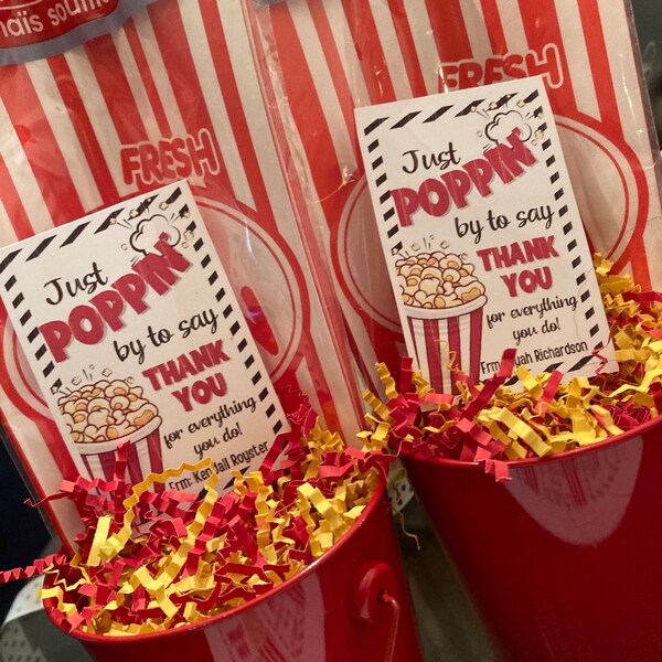 Popcorn Appreciation Gift Tag,just Poppin by to Say Thank You Gift Tag ...