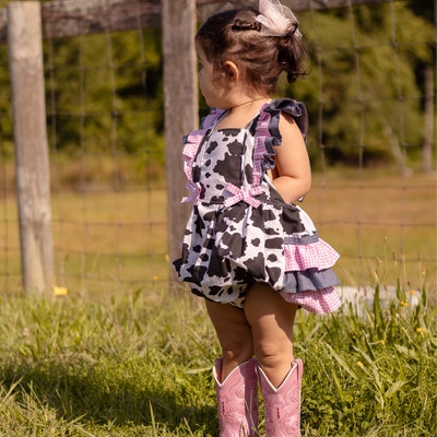 Girls Cow Romper, Baby Girl Cow Romper, Baby Romper, Cow Romper, Cow ...