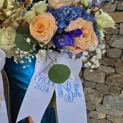 Preppy Monogrammed Homecoming or Prom Bouquet Ribbon/personalized ...