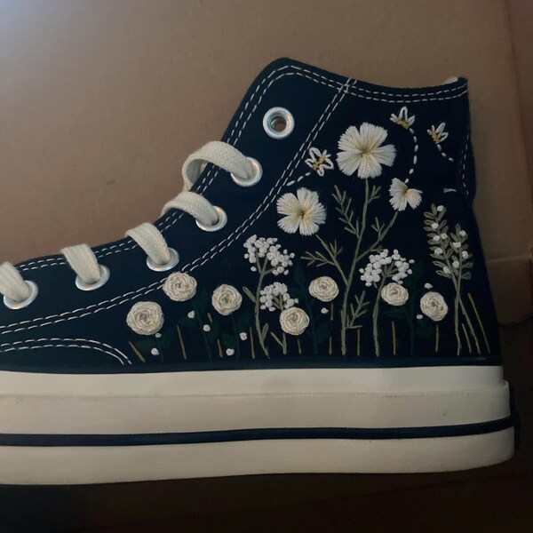 Custom Converse Chuck Taylor Blue Flower Embroidered Converse Shoes ...