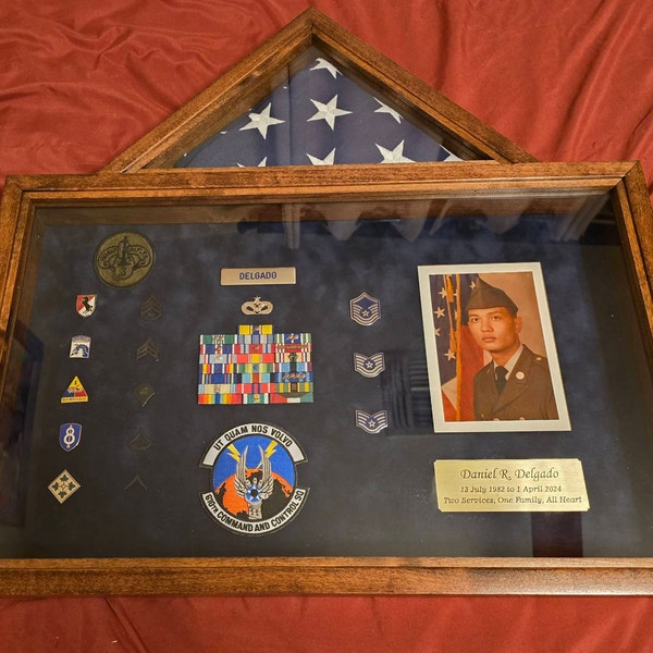 Military Retirement Shadow Box, American Flag and Certificate Wood Case ...