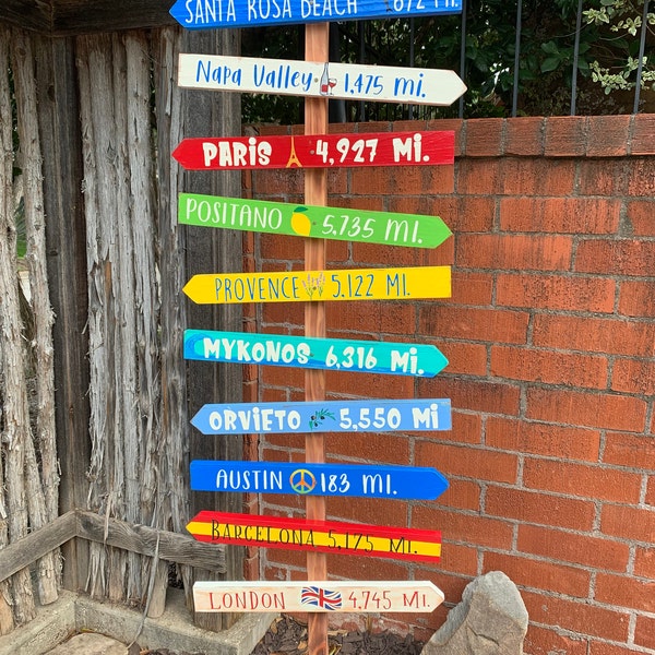 SET OF 10 Directional Wood Arrow Signs, Custom Mile Marker Stake Signs ...