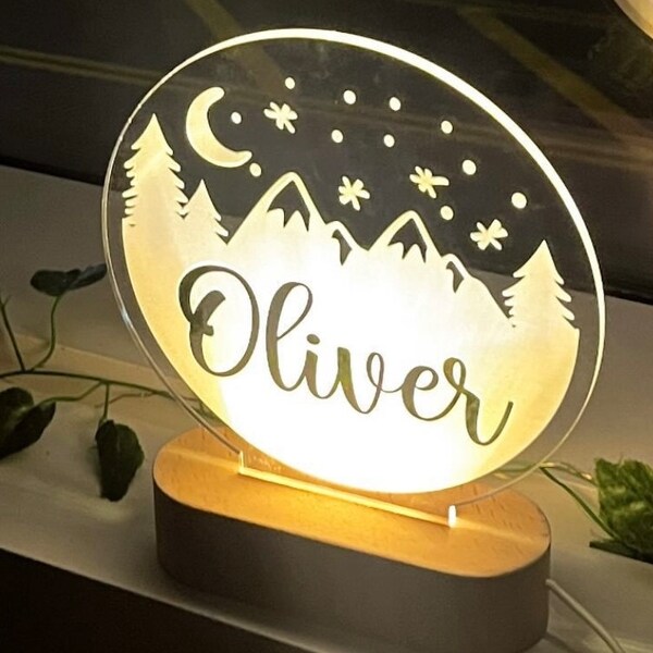 Mountains Custom Name Light Personalized Bedroom LED Cloud Decor Sign ...