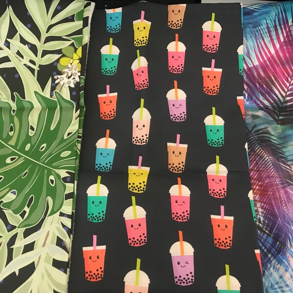 Boba Tea Fabric - Boba Kawaii Cute Food Bubble Tea Food Navy by ...