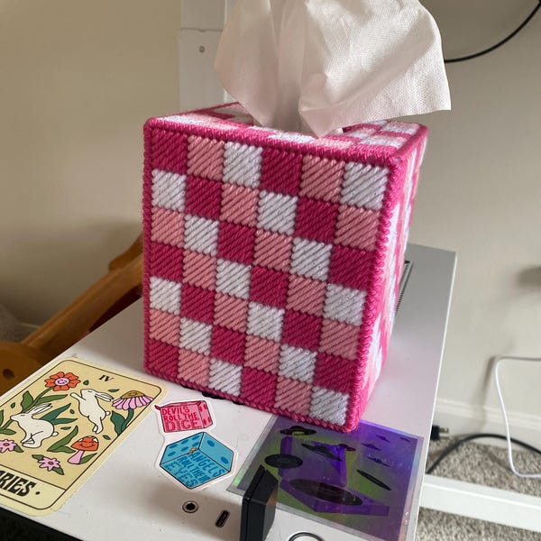 Pink Checkered Tissue Box - Etsy