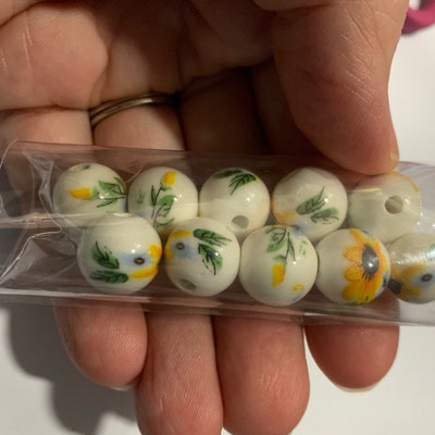 10 Ceramic Sunflower Beads, Porcelain Sunflower Beads, Jewelry Making ...