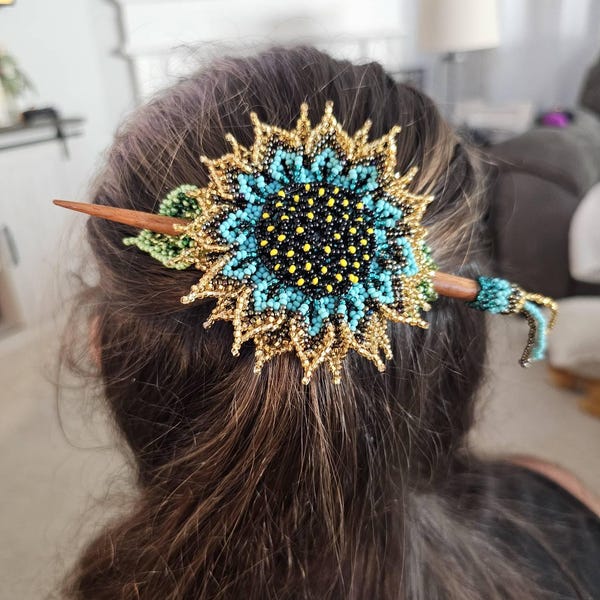 Cream Tiara - Native Beaded Hair Barrette in Elegant Brown & Blue ...