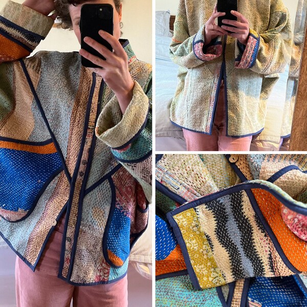 Vintage Kantha Jacket - Handmade Indian Cotton Reversible Kimono-unique ...