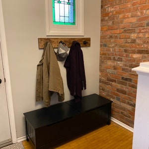 Custom Rustic Wood Towel Robe Coat Rack Bar With Industrial Pipe Hooks ...