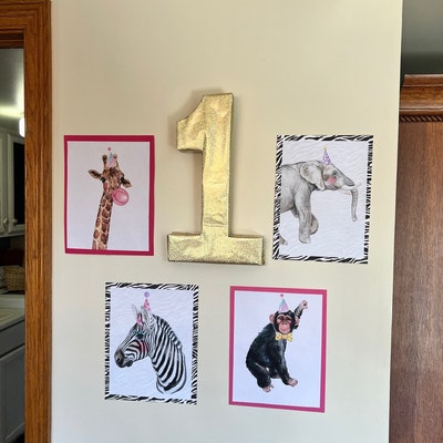 Set of 5 Safari Animals Zebra Tiger Monkey Elephant Giraffe Prints ...