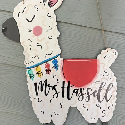 Llama Door Hanger, Teacher Door Hanger, Teacher Gift, Last Name Sign ...