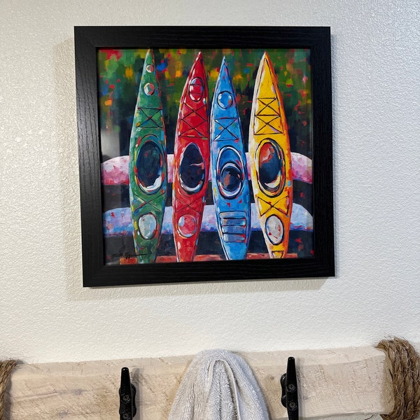 Colorful Kayaks, Lake House Decor, Red Kayak Gifts for Dad, Mountain ...