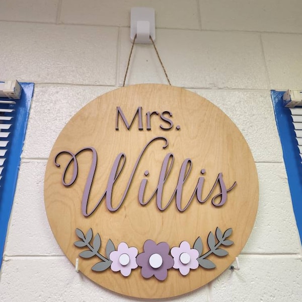 Teacher Name Sign, Teacher Appreciation Gift, Round Teacher Sign, Door ...