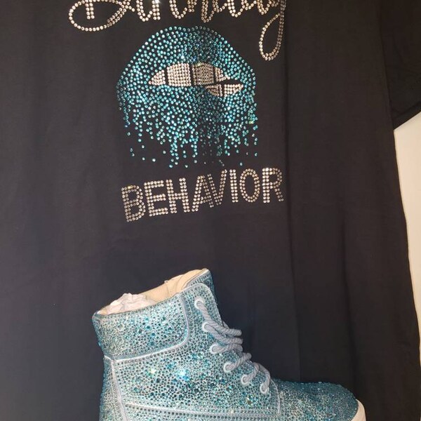 Birthday Behavior Biting Lips Rhinestone Bling Shirt, Dripping Lips ...