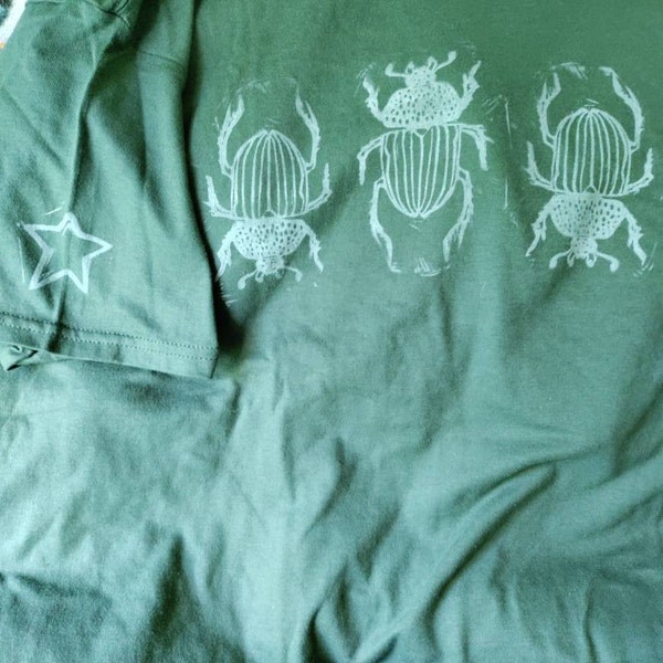 Beetle Blockprint T-shirt With White Ink | Entomology/bug-themed Lino ...