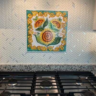 Hand Painted Tile Mural Backsplash, Kitchen Backsplash, Lemon and Daisy ...