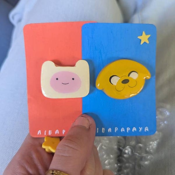 Finn and Jake Handmade Hand-painted Clay Pins | Adventure Time ...