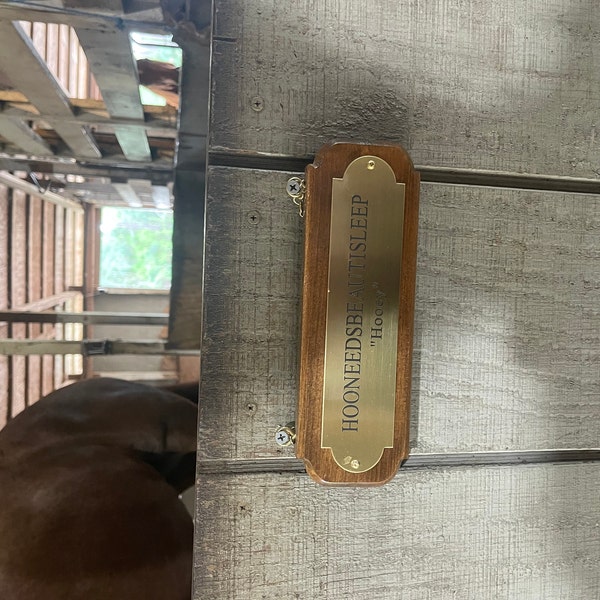 Fancy Horse Stall Name Plate- Solid Brass and Wood - Personalized ...