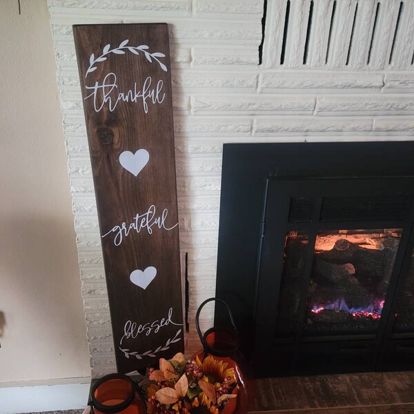 Farmhouse Thankful Grateful Blessed Sign - Choose Your Size & Color ...