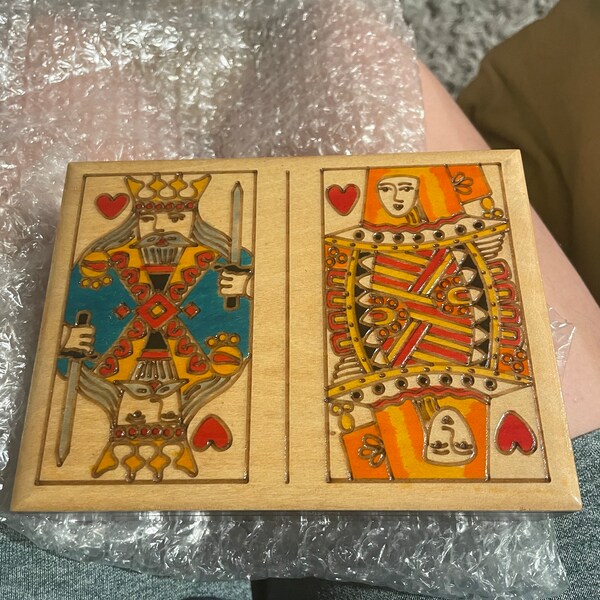 Wooden Playing Card Box for 2 Decks of Playing Cards, Queen of Hearts ...