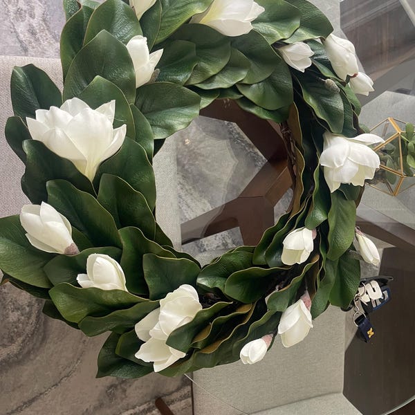 Fall Magnolia Wreath for Front Door, Rust Orange and Brown Magnolia ...