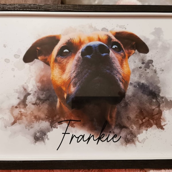 Personalised Staffy Pet Portrait | Custom Staffy Watercolour Portrait ...