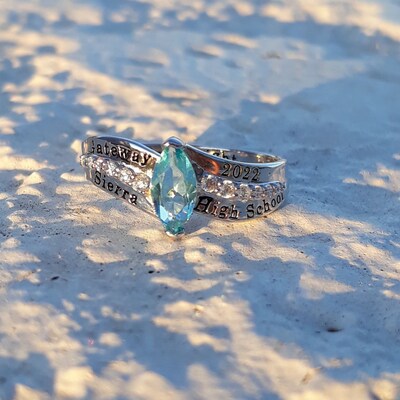 Customized Sterling Silver Womens High School Class Ring Gem Collection ...