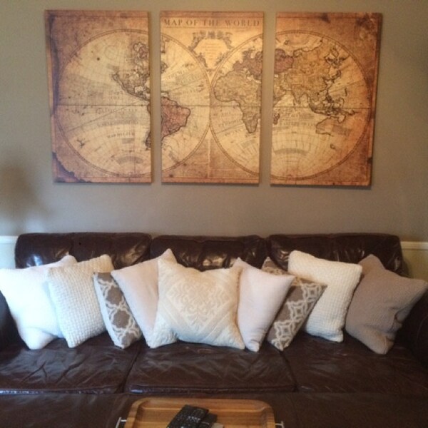 Globe Tan Map World Map Canvas, Vintage Map Art, Brown & Gold Map of ...