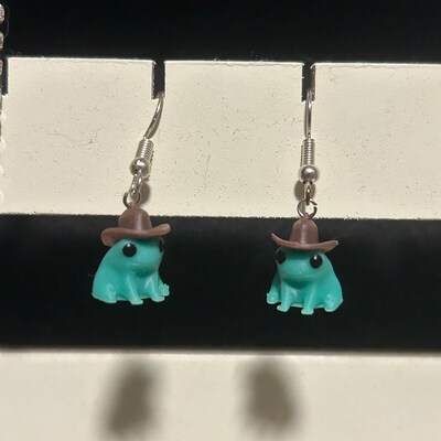Fred the Frog but Hes a Cowboy / Mini Frog Earrings - Etsy