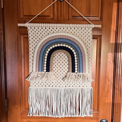 Vintage Blue Mini Rainbow Individual Macrame Rainbow Wood Bead Boho ...