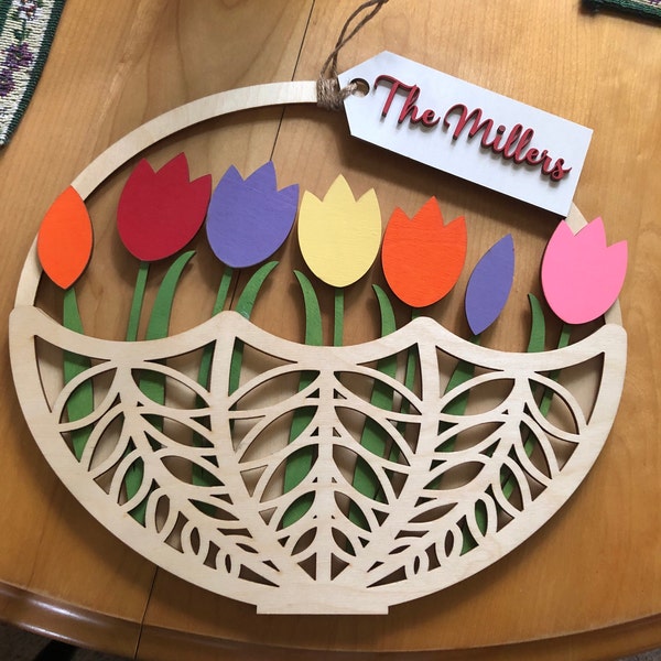 Tulip Welcome Basket, Spring Welcome Sign, Spring Welcome Basket, Tulip ...