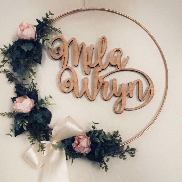 19" Nursery Wreath With Name - Custom Name Sign - Baby Shower Wreath ...