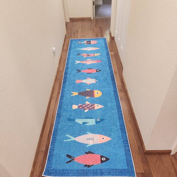 Non Slip Washable Fish Blue Kitchen Rug Runner Carpet Mat - Etsy