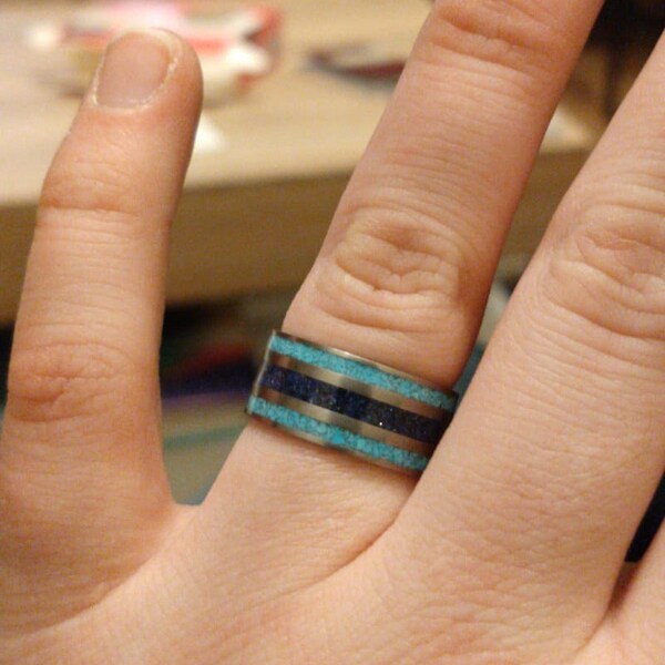 Unique Handmade Titanium Ring "trinity" With Turquoise and Lapis Lazuli ...