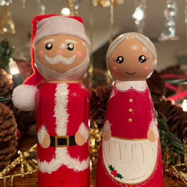 Mr. and Mrs. Claus Peg Doll Set | Santa Peg Doll | Mrs. Calus Peg Doll ...
