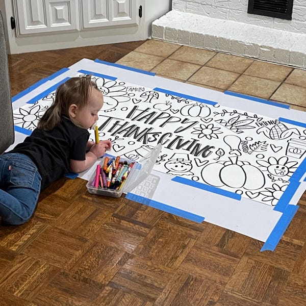 Thanksgiving Doodles Coloring Banner- Coloring Page - Kraft Paper ...