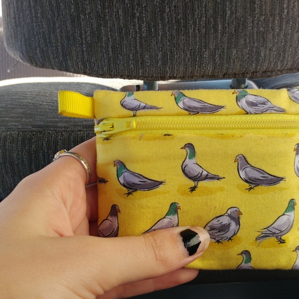 Yellow Pigeon Bird Zipper Coin Purse, Credit Card Case, Earbud Pouch ...
