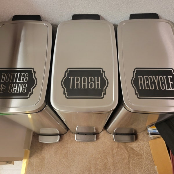 Recycle Bottles and Cans Decal, Computer Cut Vinyl Decal, Trash Barrel ...