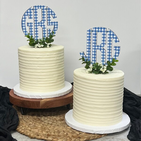 Cake Topper | Monogram | Wooden Cake Topper | Pattern | Gingham ...