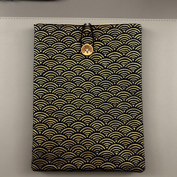 Reversible Japanese Knot Bag Gold and Indigo Seigaiha Pattern With ...