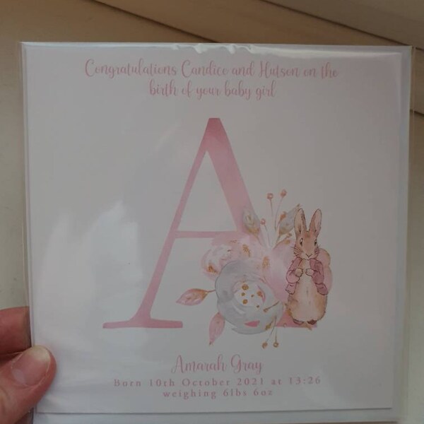 Personalised Peter Rabbit New Baby Card, New Baby, Personalised Card ...
