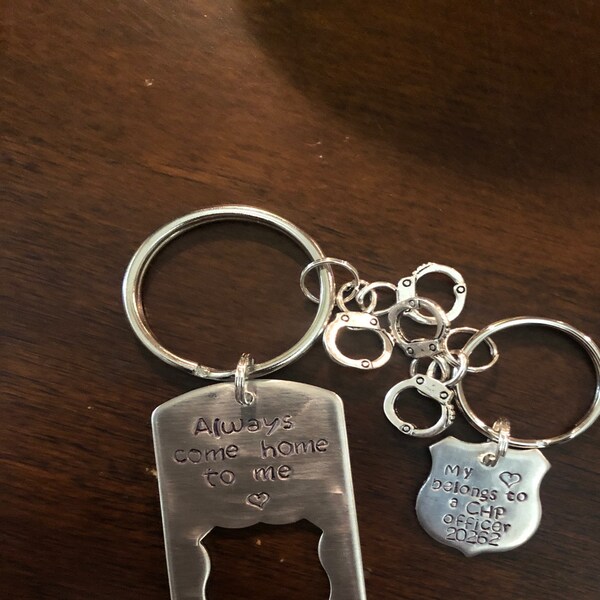 Police Officer Dog Tag And/or Badge Keychains Hand Stamped Personalized ...